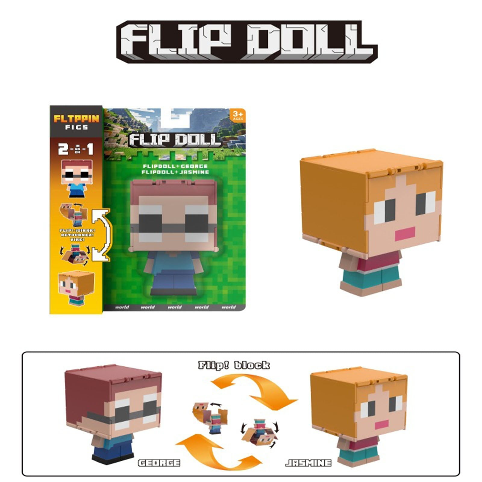 Minecraft Flippin’ Figs GEORGE & JASMINE Figures 1-Pack, 2-in-1 Fidget ...