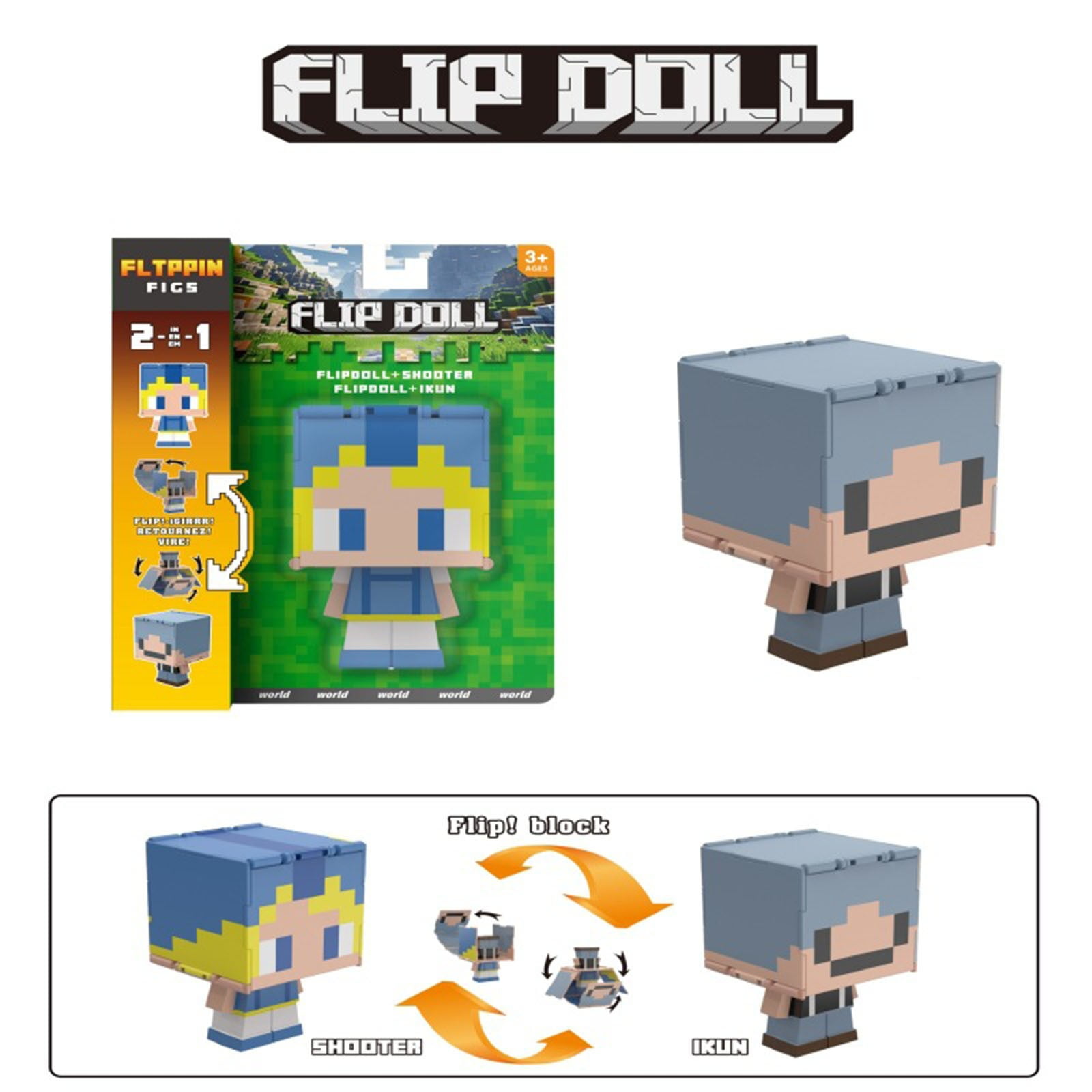 Minecraft Flippin’ Figs SHOOTER & IKUN Figures 1-Pack, 2-in-1 Fidget ...