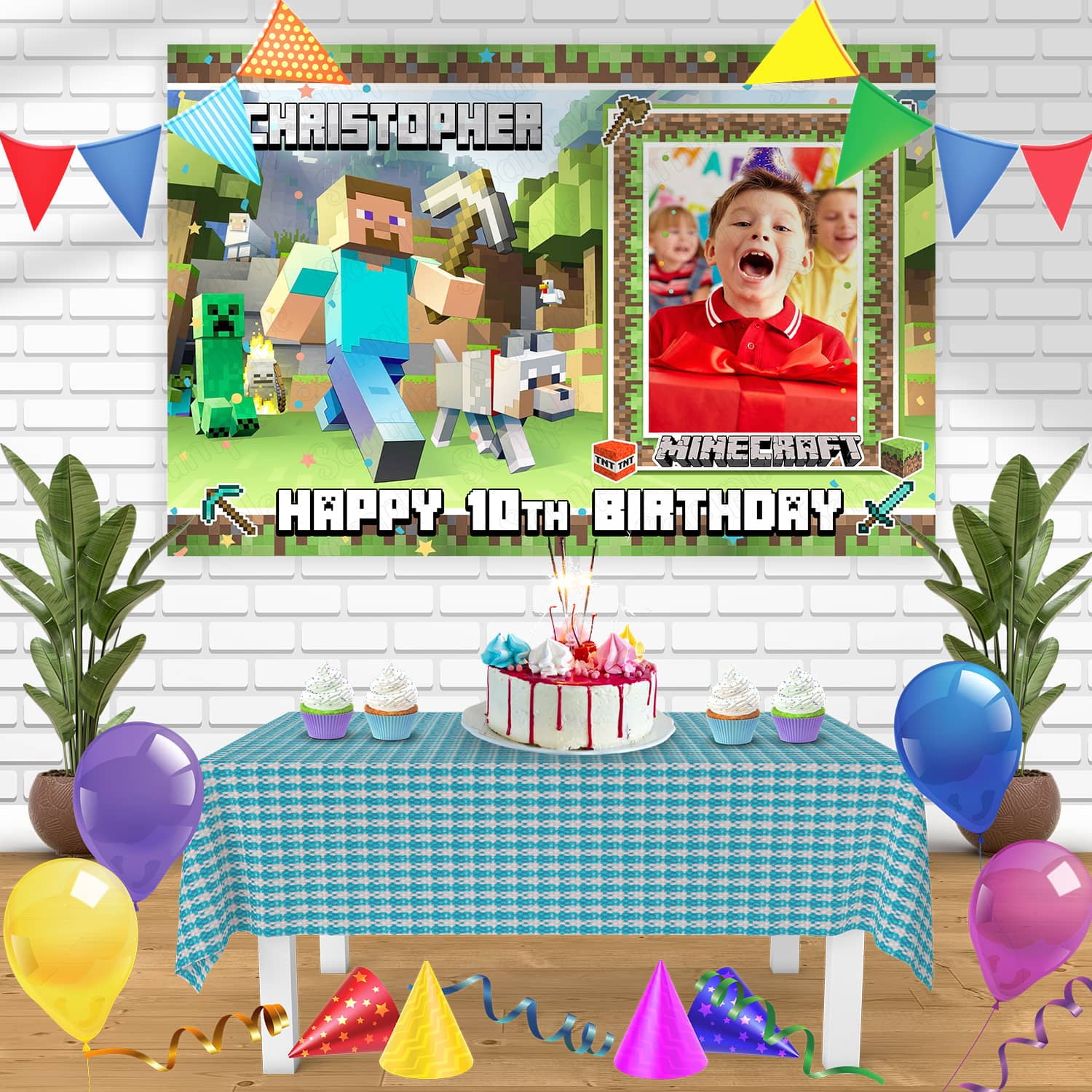 Minecraft Frame Birthday Banner Personalized Party Backdrop Decoration ...