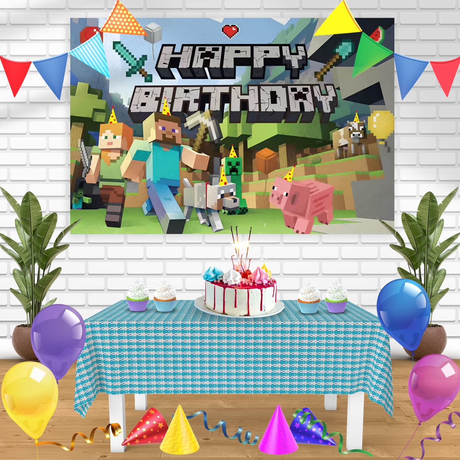 Minecraft Game GB Bn Birthday Banner Personalized Party Backdrop ...