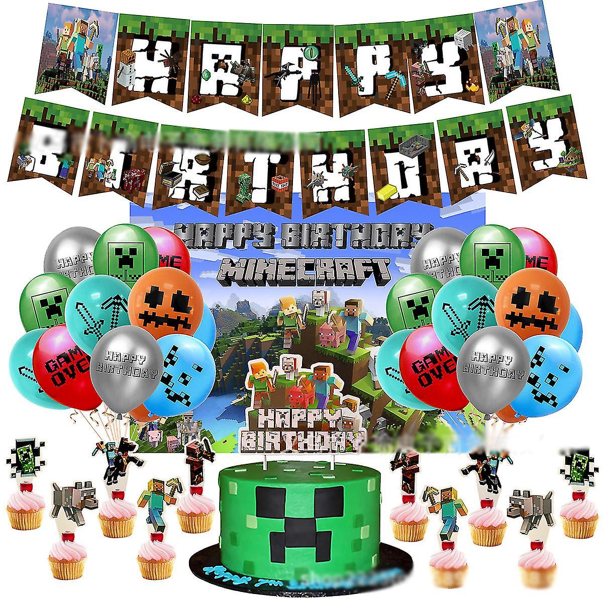 Minecraft Game Theme Balloons Banner Cake Topper Backdrop Set Birthday ...
