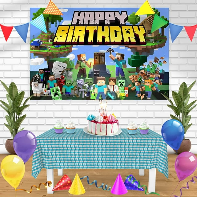 Minecraft Game YB Bn Birthday Banner Personalized Party Backdrop ...