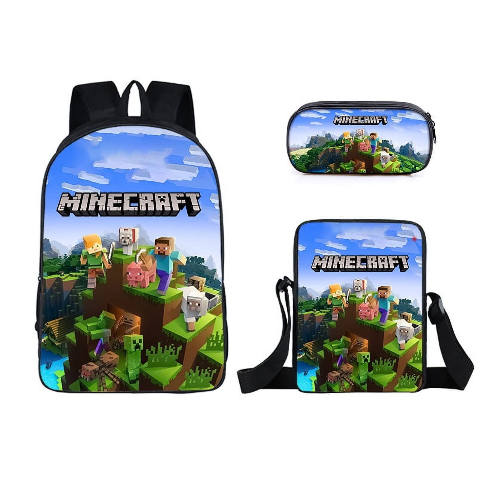 Minecraft Gamer Backpack Set with Shoulder Bag and Pencil Case, 17 ...