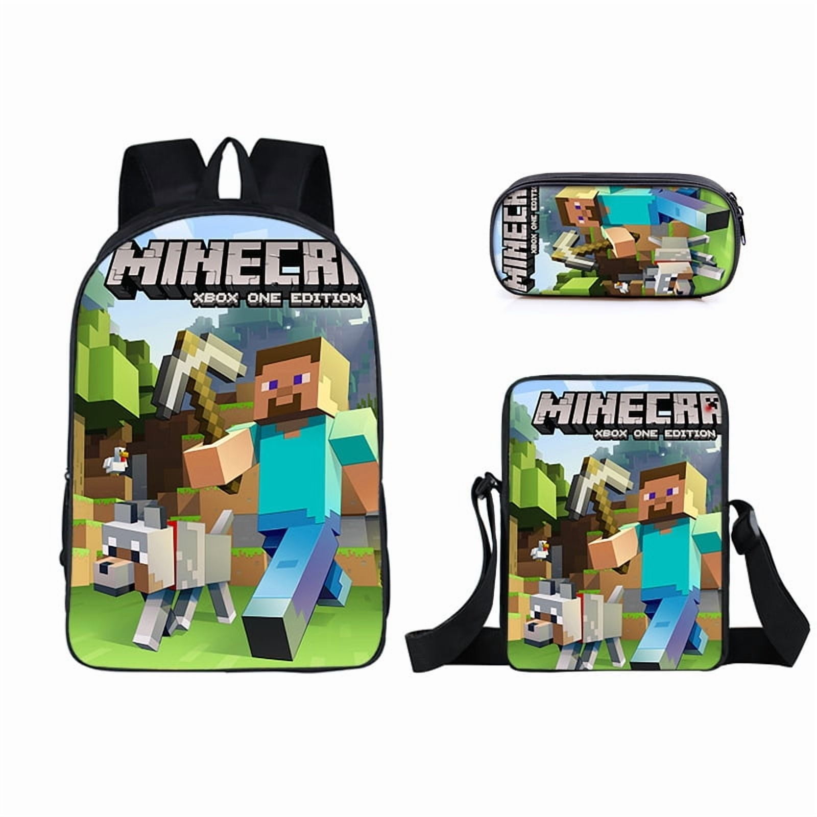 Minecraft Gamer Backpack Set with Shoulder Bag and Pencil Case, 17 ...