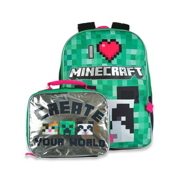 Minecraft Kids’ Backpack with Lunch Bag 4-Piece Set Green Black ...