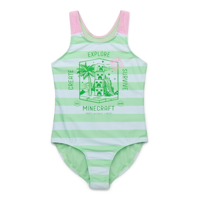 Minecraft Girls Swimsuit, 1-Piece, Sizes 4-12 - Walmart.com