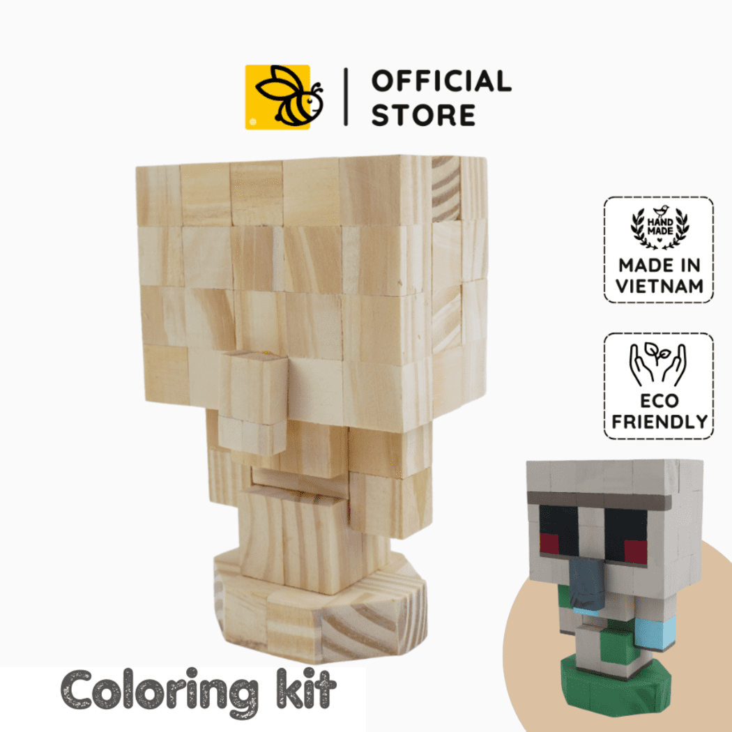 Minecraft Golem 3D Wooden Model – DIY Pixel Art Gift & Decor, Gray ...