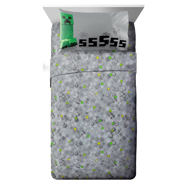 Minecraft Gray Blocks Kid's Twin Sheet Set, Gaming Bedding - Walmart.com