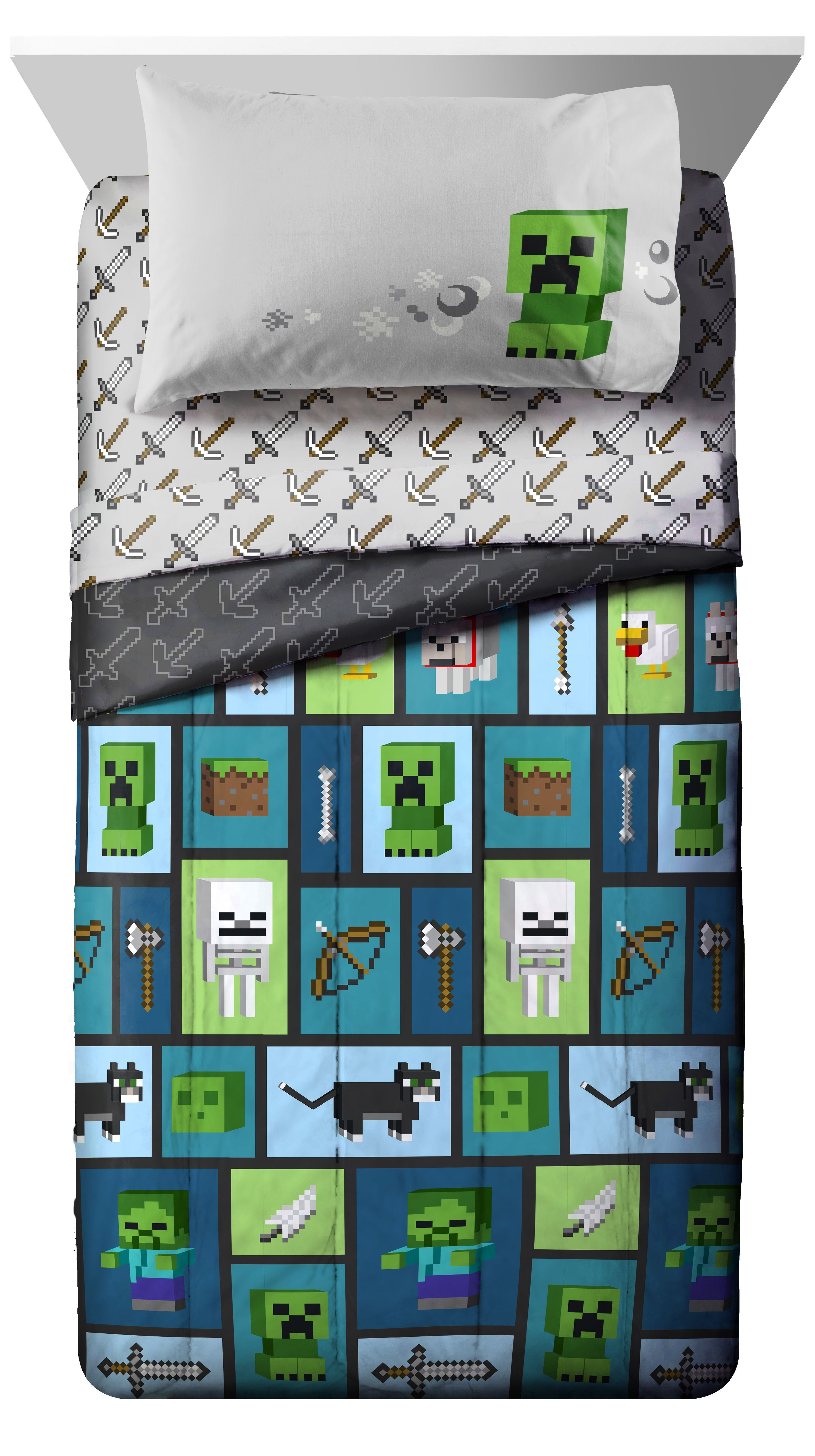 Minecraft Kids Twin-Sheet Bedroom Bed-in-a-Bag Bedding Set with ...