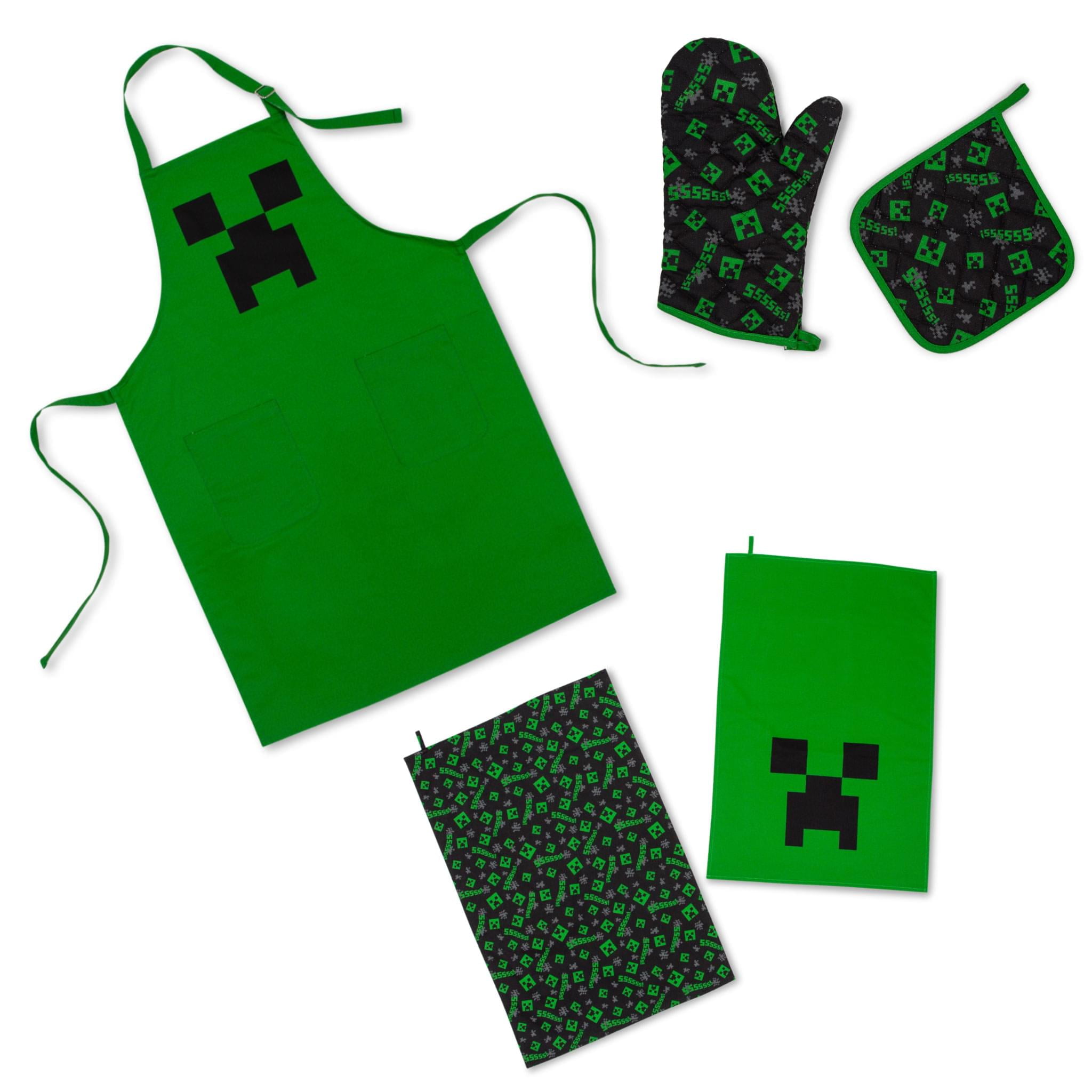 Minecraft Green Creeper Kitchen Set | Apron, Oven Mitt, Dish Towels ...