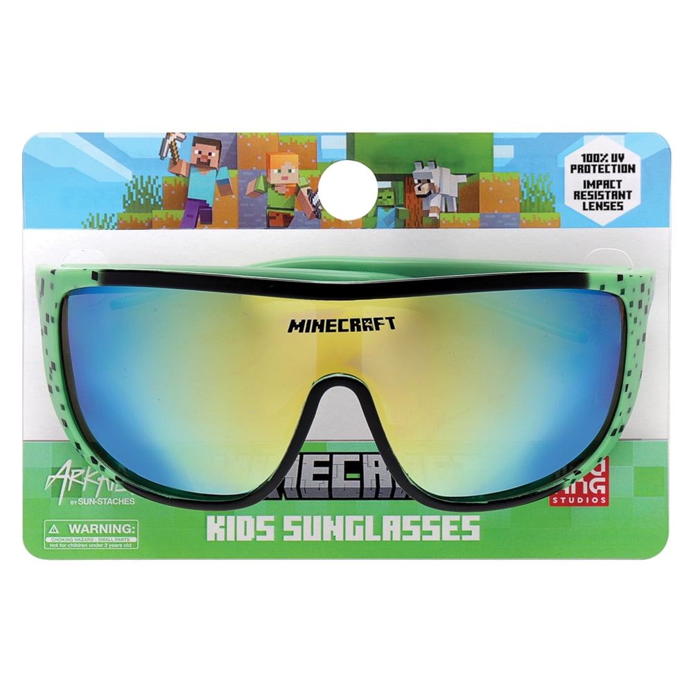 Minecraft Green Splatter Large Lens Sports Wrap Kids Sunglasses - Arkaid by Sunstaches - Walmart.com