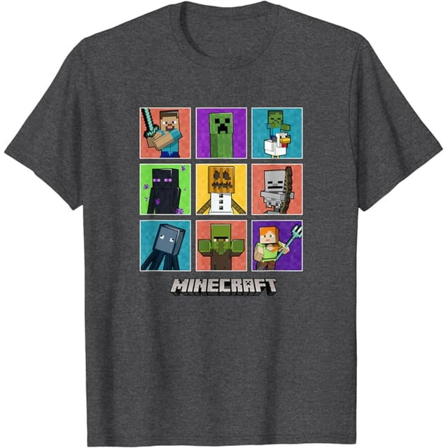 Minecraft Group Shot Colored Box Up T-Shirt, Dark Heather Color, Size ...