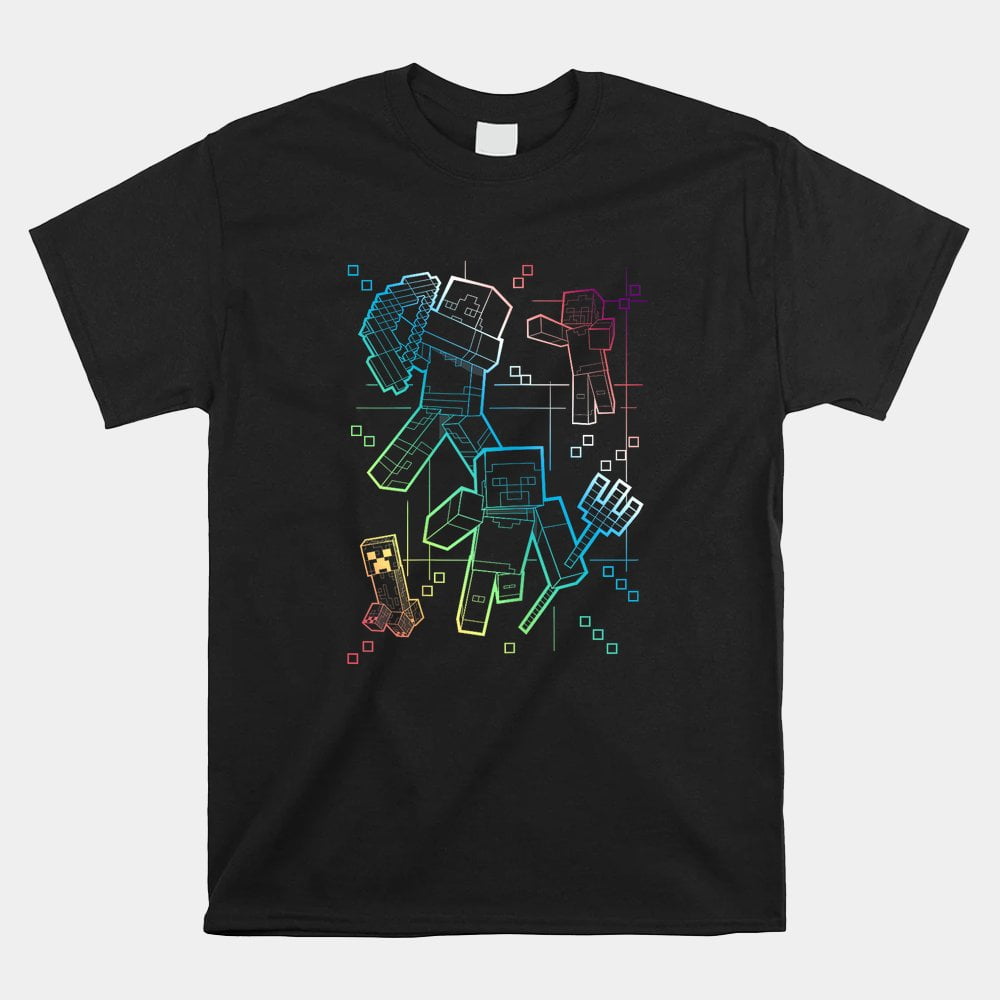 Minecraft Group Shot Rainbow Collage Shirt - Walmart.com