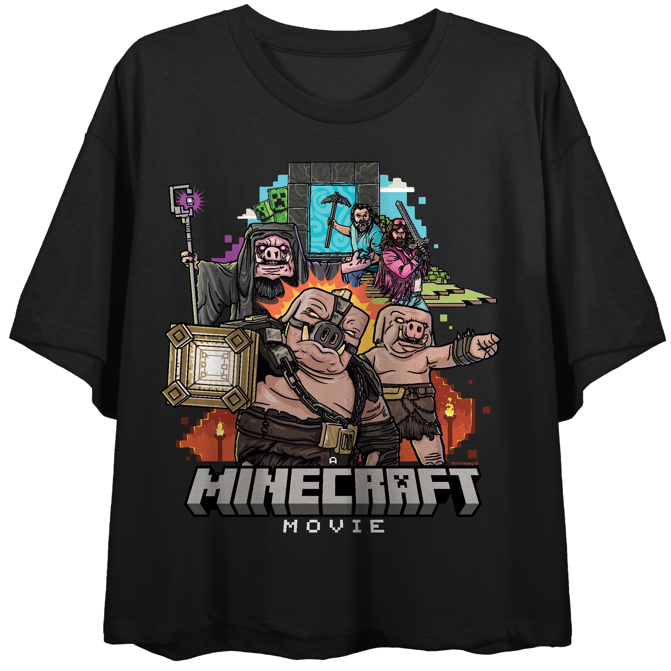 Minecraft Hostile Mobs Women's Black Crew Neck Short Sleeve Crop Tee-XS - Walmart.com