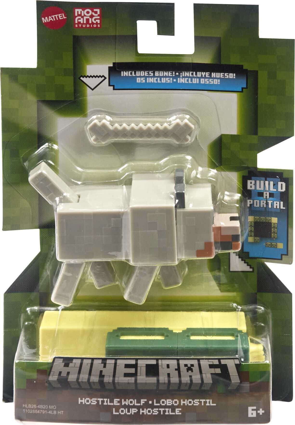 Minecraft 3.25-in Scale Hostile Wolf Action Figure & Accessory with Ender Portal Piece Toy ...