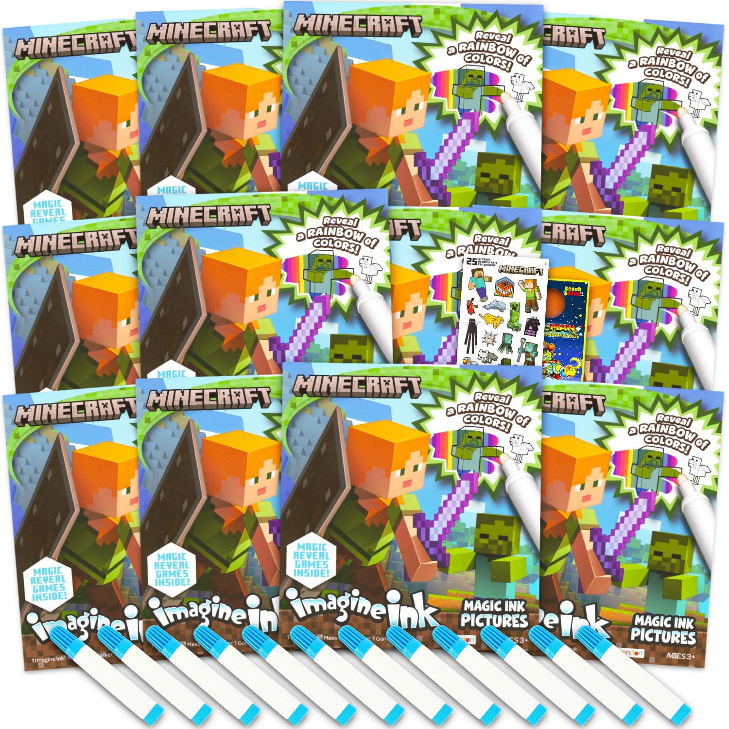 Minecraft Imagine Ink Coloring MMF7 Book Set for Kids - 12 Pack No-Mess ...