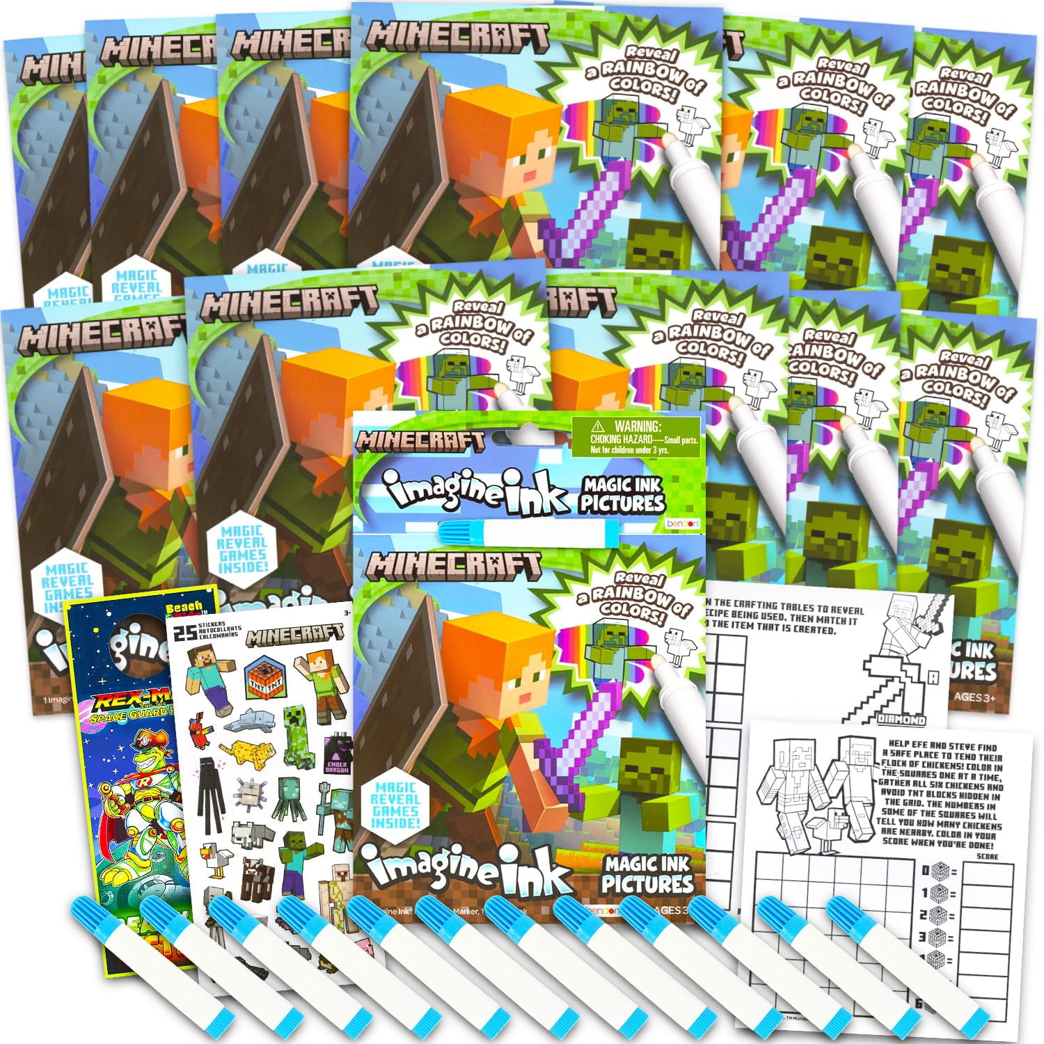Minecraft Imagine Ink Coloring MMF7 Book Set for Kids - 12 Pack No-Mess ...