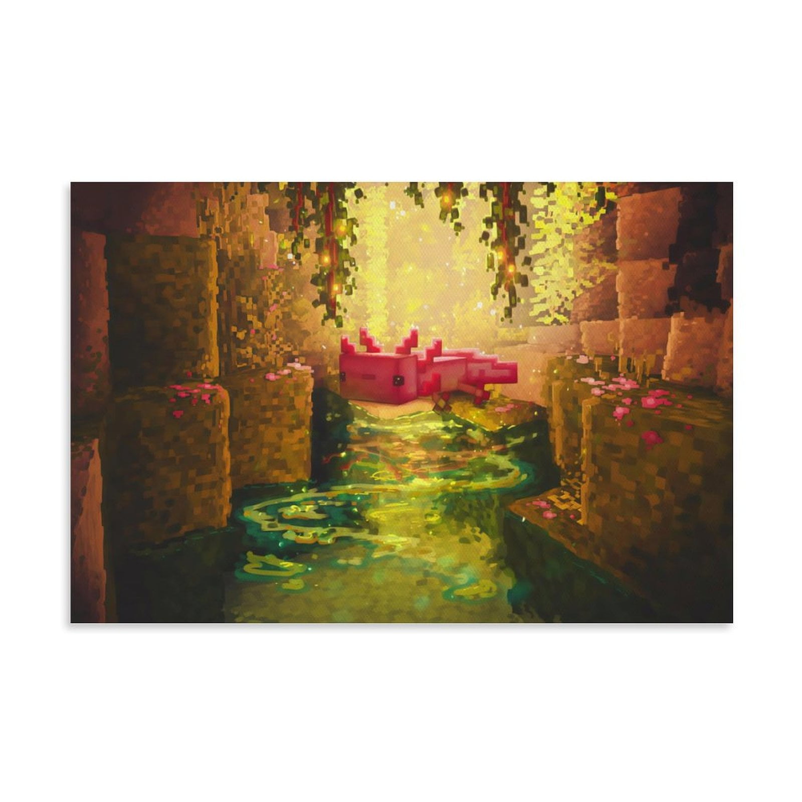 Minecraft-Inspired Axolotl Canvas Art - Pixel Style Wall Decor for ...