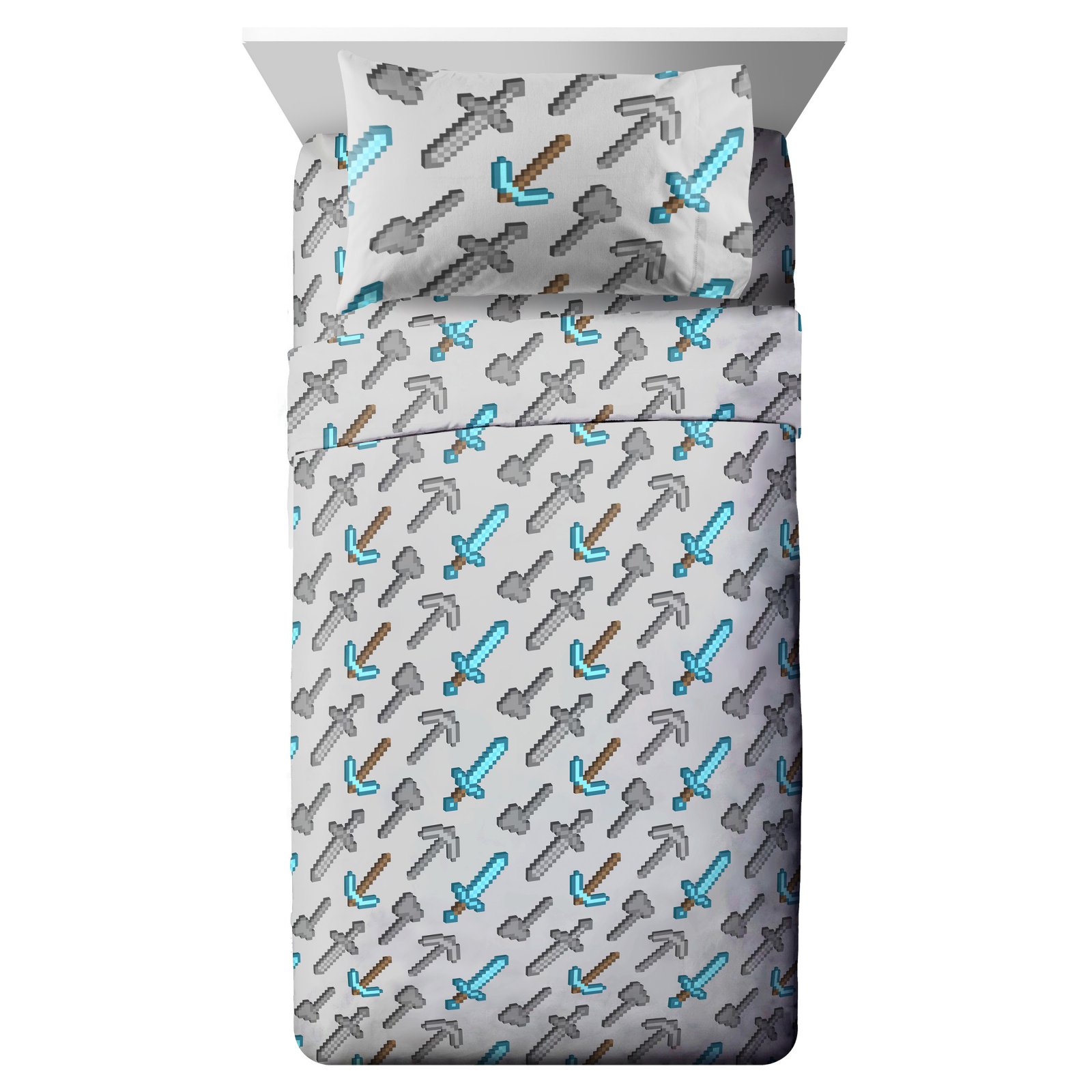 MineCraft Spawn Kids Gray Bed Sheet Set - Walmart.com