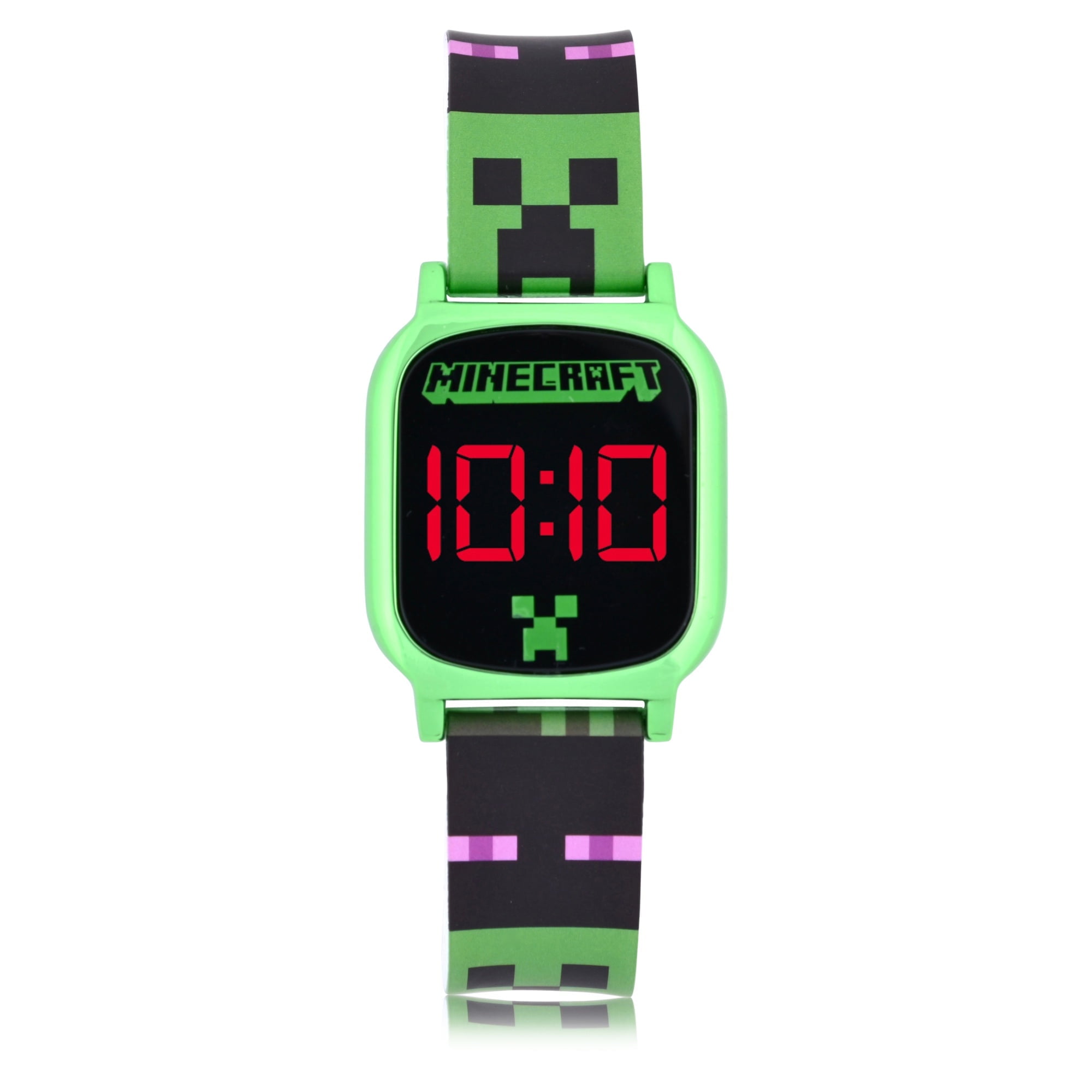 Minecraft Kids LED Watch with Printed Silicone Strap in Green and Multi ...