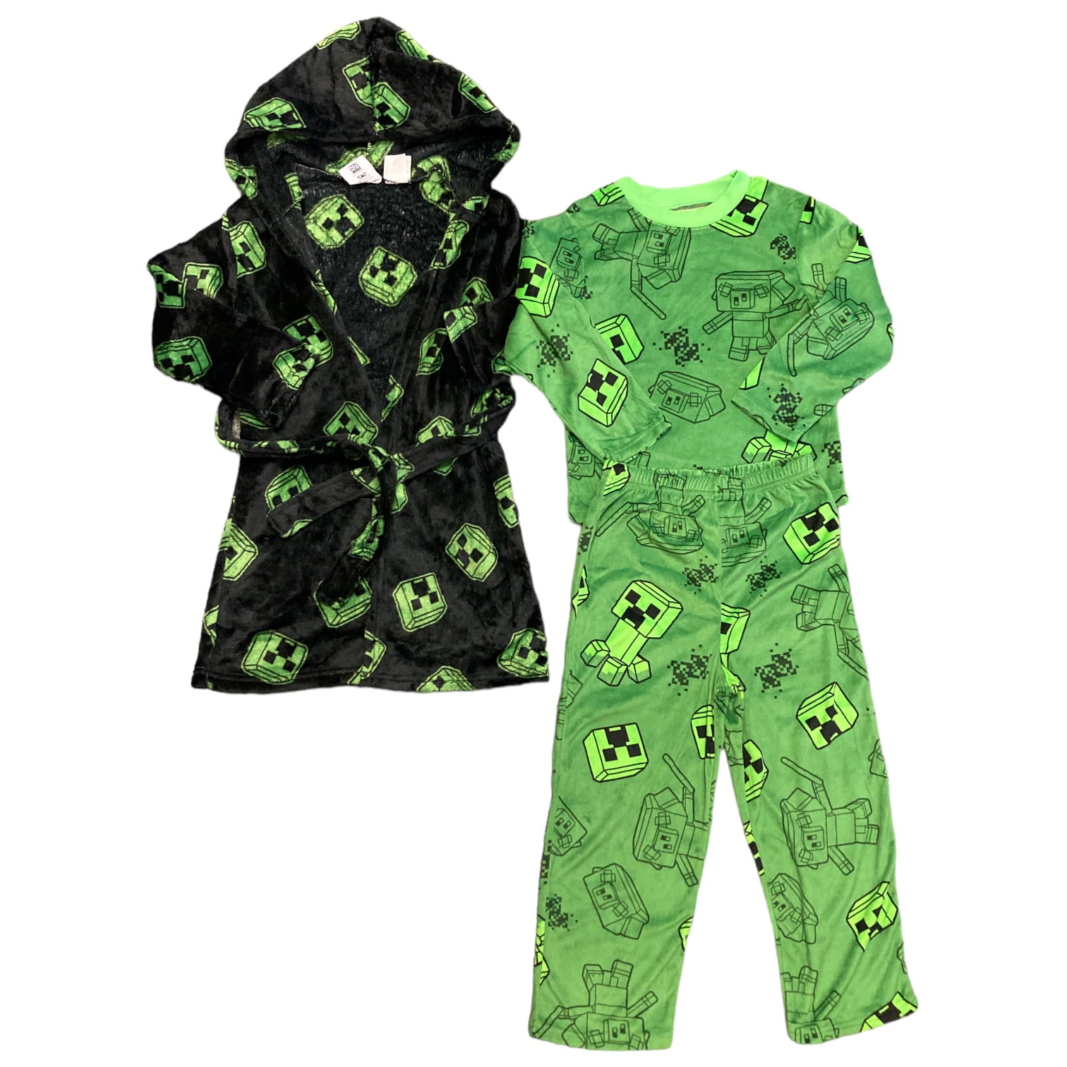 Minecraft Legends Boy's 3 Piece Plush Hooded Robe and Pajama Set (6 ...