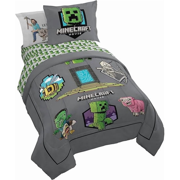 Minecraft, Kids Gaming Bedding, Twin Comforter Set with Shams, 64"x86 ...