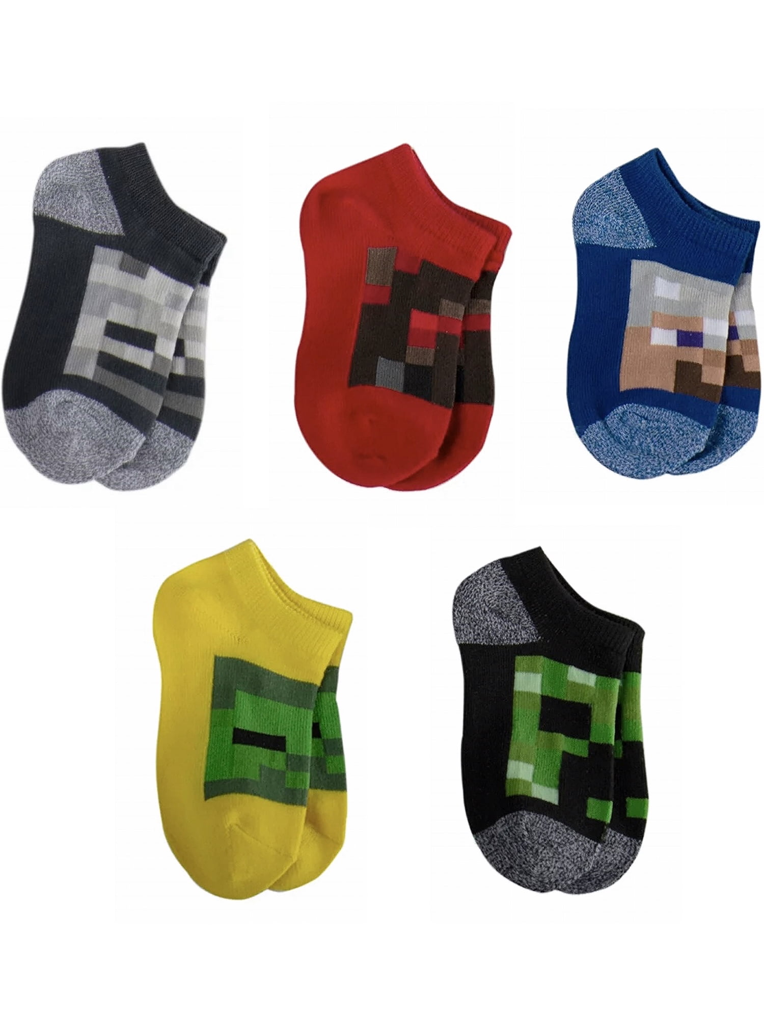 Minecraft Little Boys' 5 Pack Socks, Size 4-6 (Shoe Sizes 7-10 ...