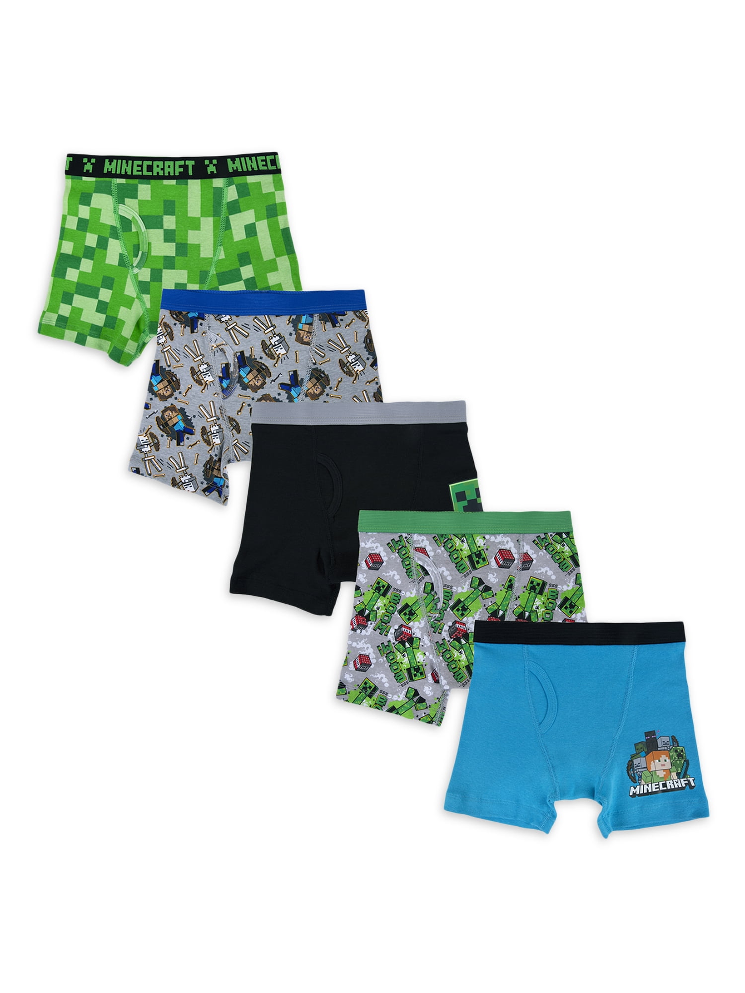 Walmart Minecraft Creeper Boys Boxer Briefs, 5 Pack, 100% Cotton, Sizes ...