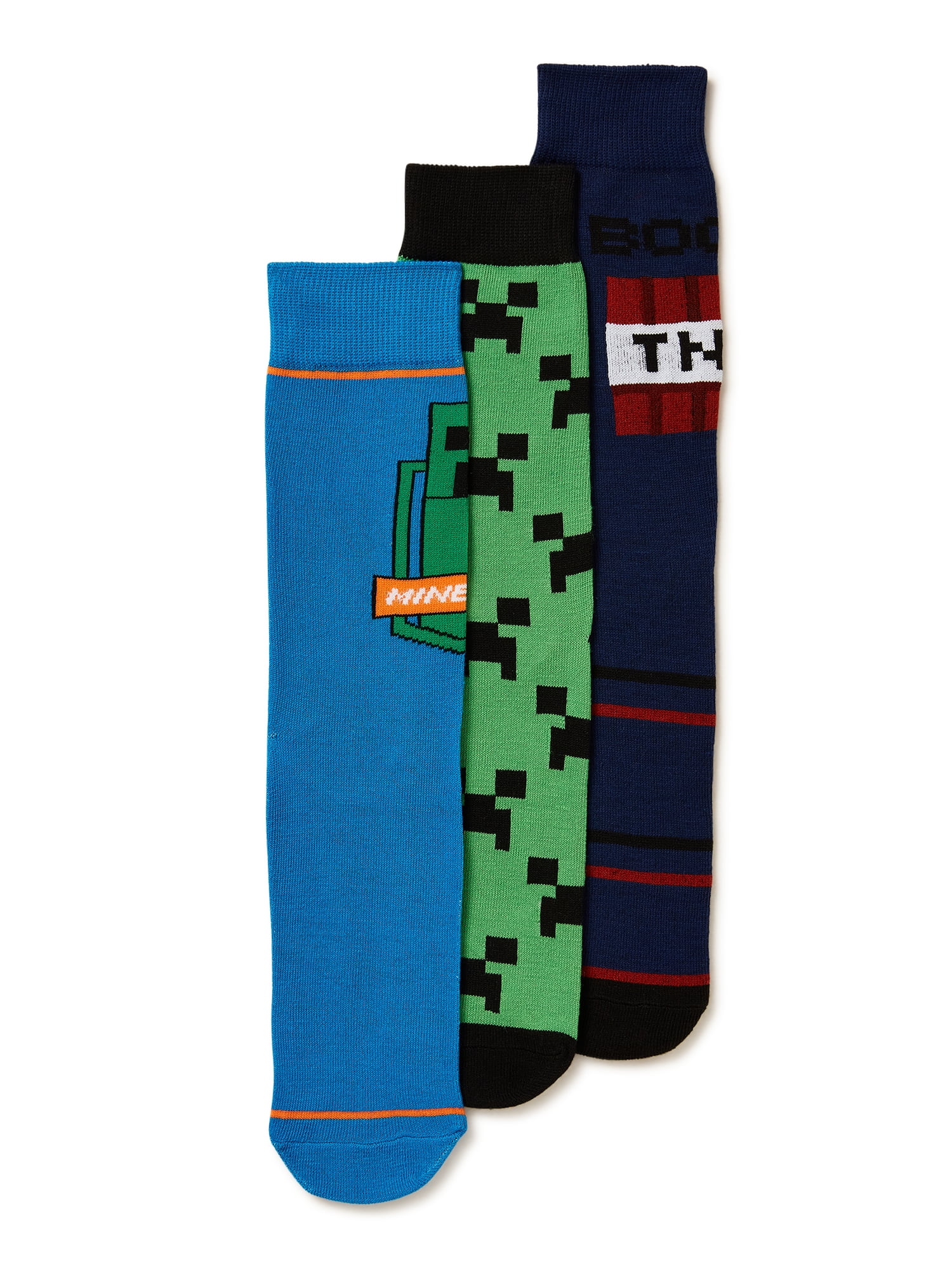 Minecraft Men's Gaming Socks 3-Pack, Size 8-12, Polyester/Spandex ...