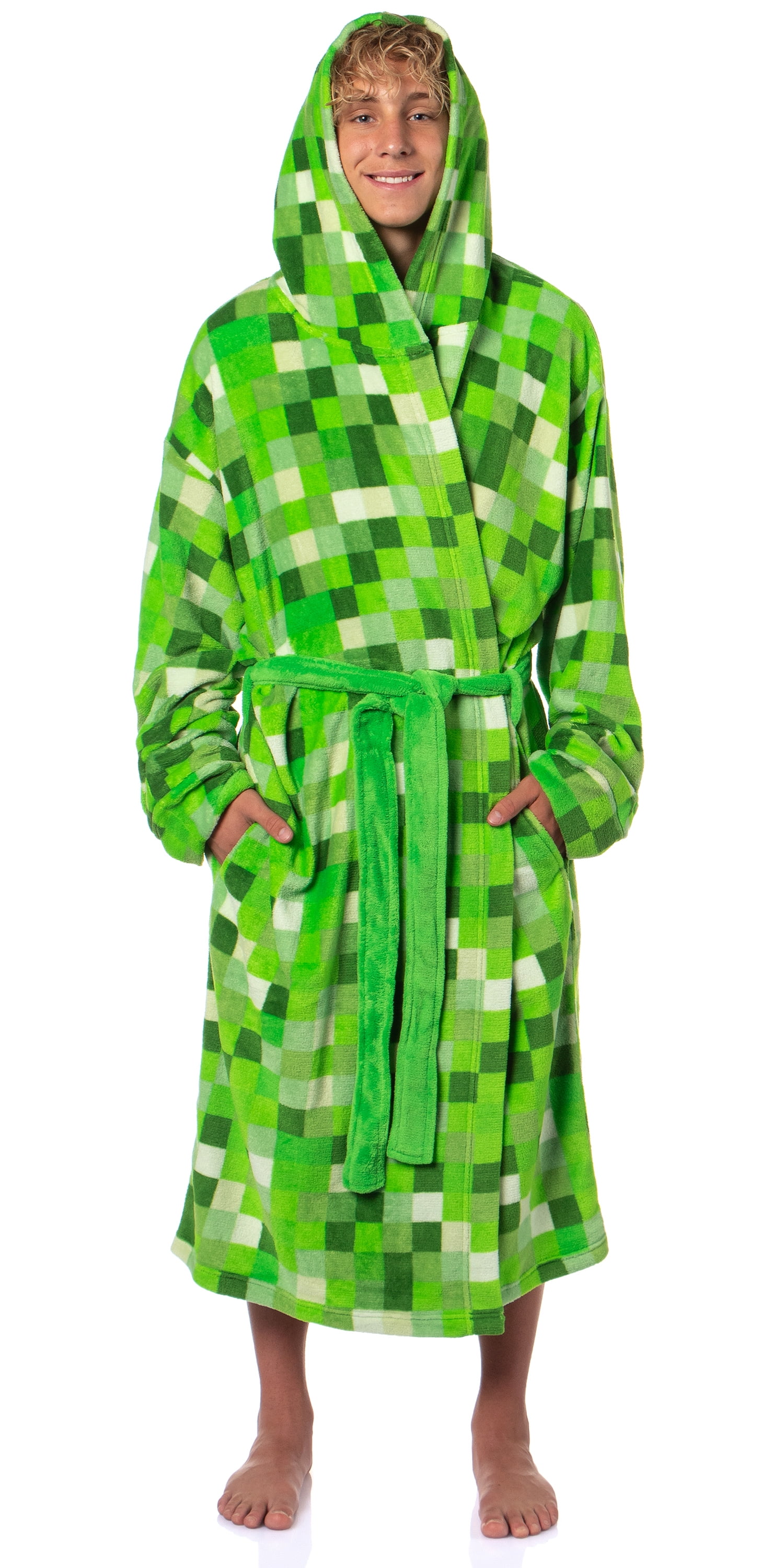 Minecraft Men's Pixelated Creeper Soft Fleece Hooded Dressing Gown ...