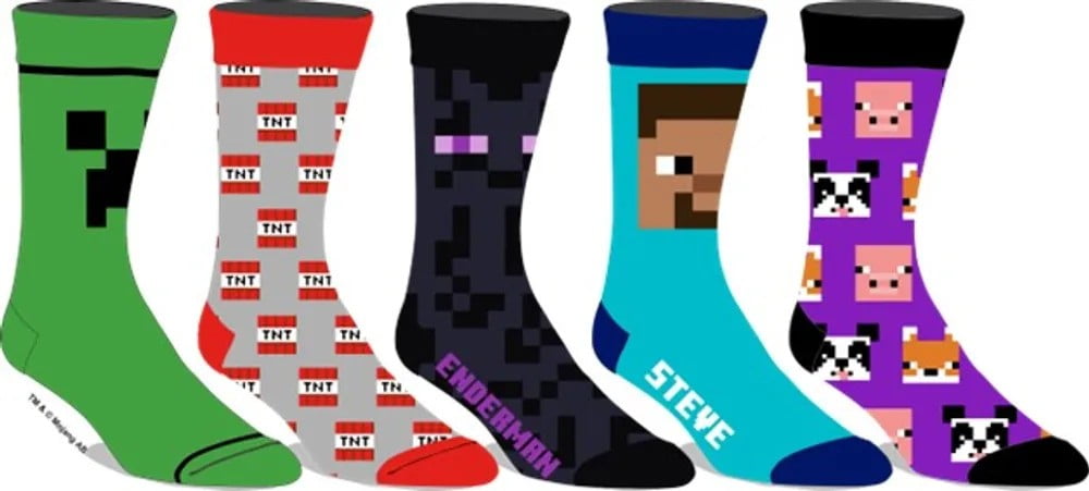 Minecraft Mens Crew Socks 5 pairs - Walmart.com