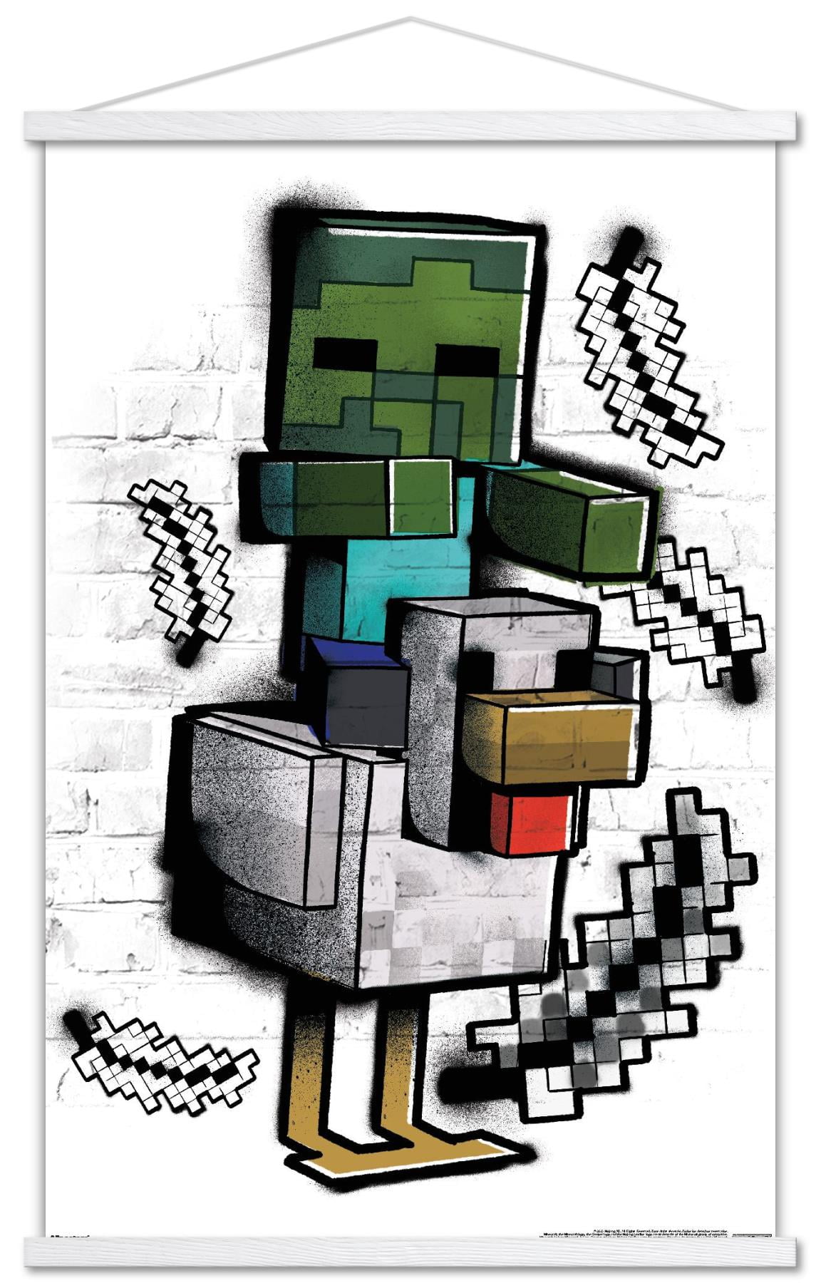 Minecraft: Metro Art - Chicken Jockey Wall Poster with Magnetic Frame ...