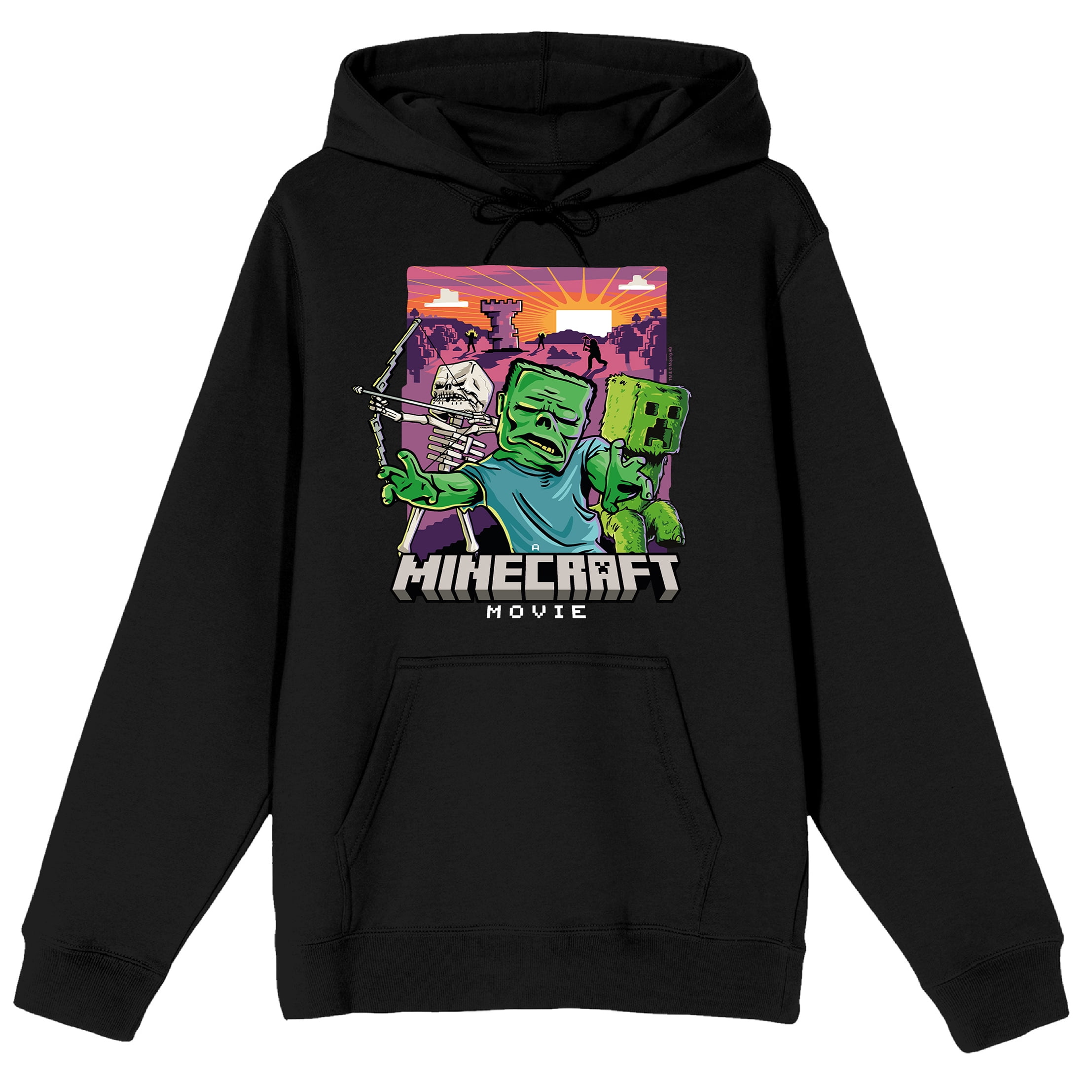 Minecraft Minecraft Mobs Sunset Tower Adult Black Long Sleeve Hoodie ...