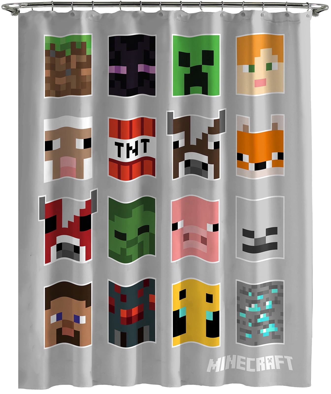 "Minecraft Fun Bathroom Set: Grey Microfiber Shower Curtain Featuring ...