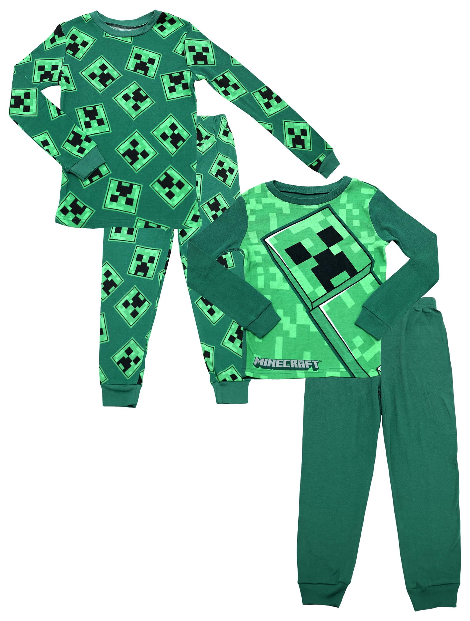 Minecraft Mojang Boys Pajamas Set - 4 Piece Long Sleeve Creeper Pajamas ...