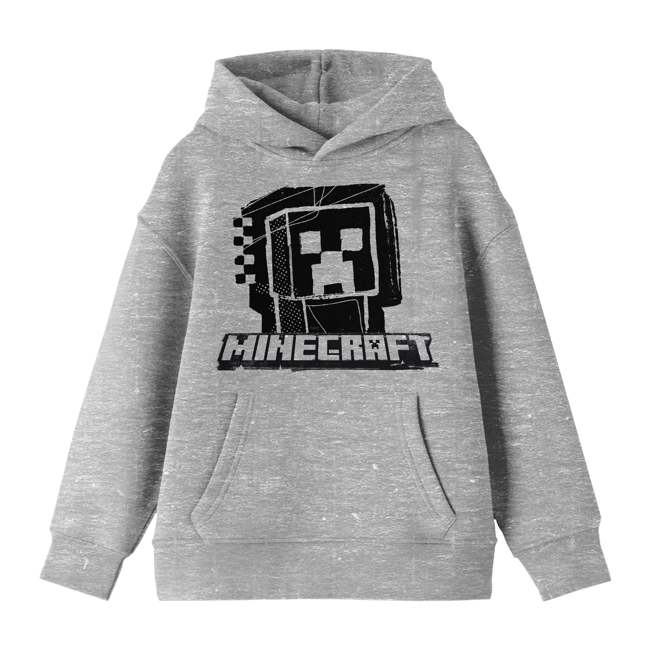 Minecraft Monochrome Creeper Long Sleeve Athletic Heather Youth Hooded ...