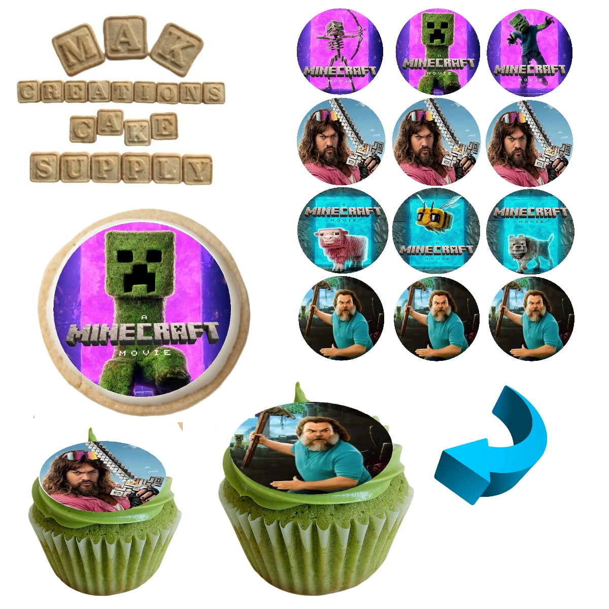 Minecraft Movie 2.5" Round Edible Cupcake Toppers. 12 Per Sheet and Pre ...