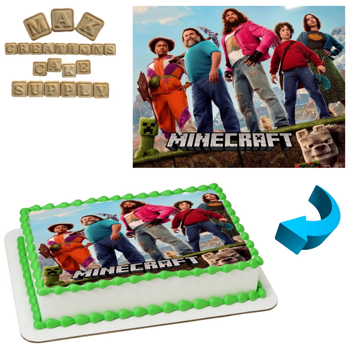 Minecraft Movie Crew 1/4 Sheet Cake topper - Can also be used on a 1/2 ...