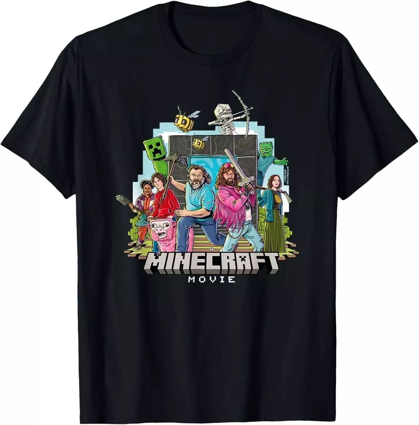 Minecraft Movie Main Characters T-Shirt – Cartoon Style Group Shot Tee ...