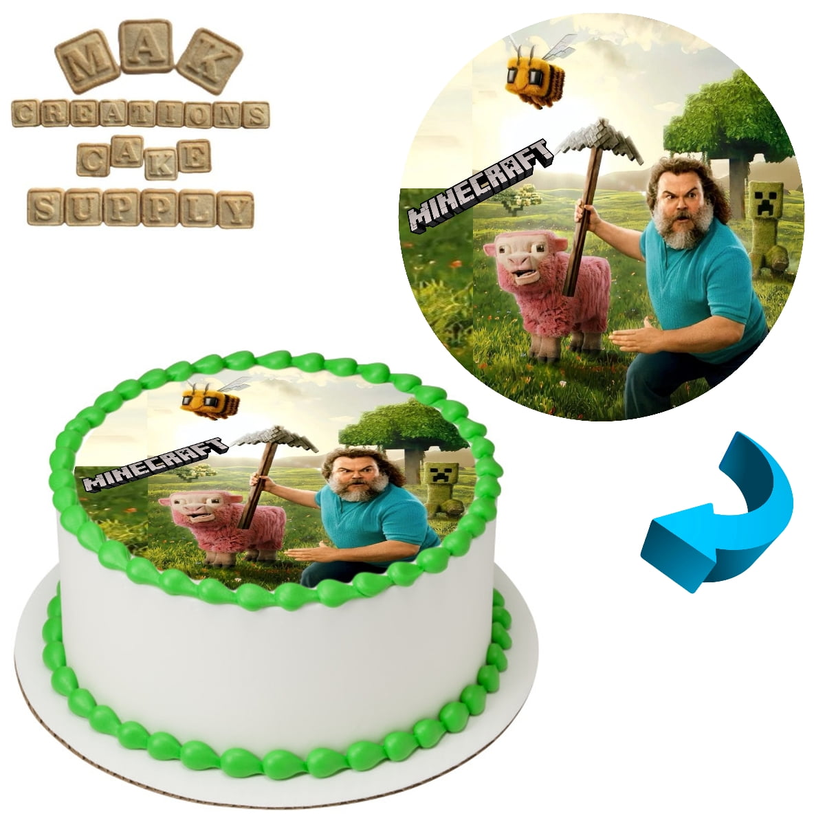 Minecraft Movie Steve 8" Round Edible Cake Topper ~ Can be used on 8 ...