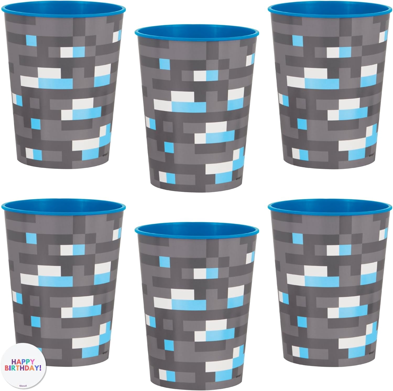 Minecraft Party Favor Cups | 6 Reusable Plastic Cups, Sticker ...