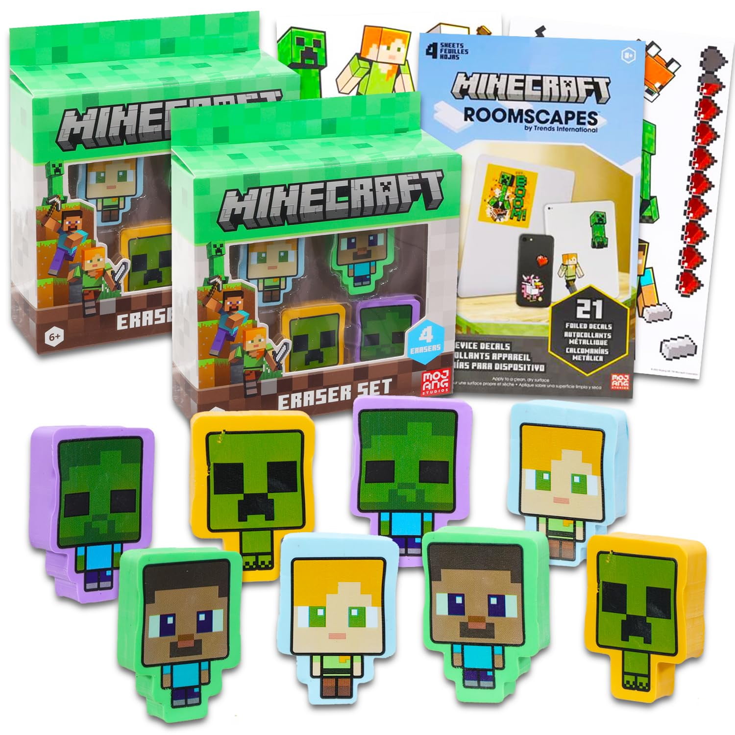 Minecraft Party Favor Set - Bundle with 8 Minecraft Erasers Featuring Creeper, Zombie, More Plus ...