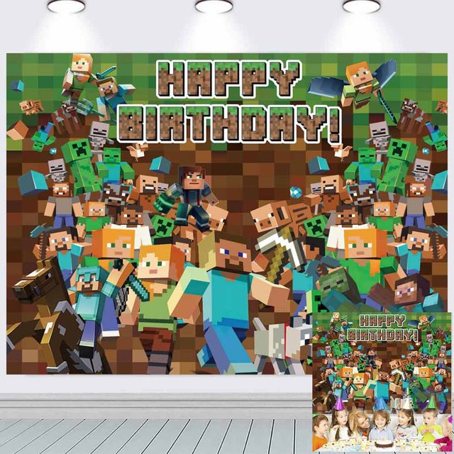Minecraft Party Supplies Backdrop Banner Poster Birthday Decorations ...