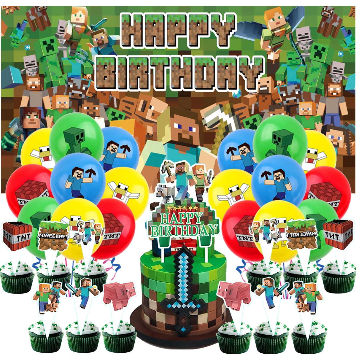Minecraft Party Supplies Latex Balloons Decor Banner Backdrop Kit ...