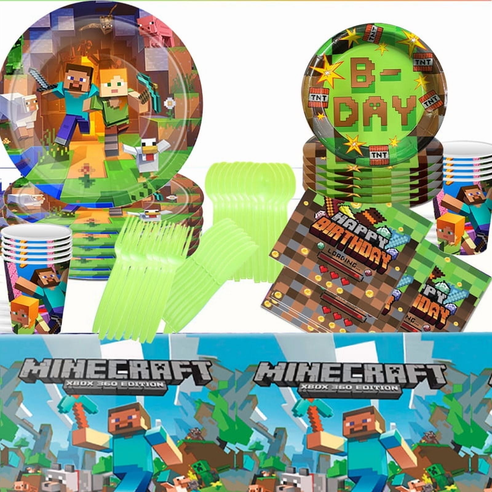 Minecraft Party Tableware Set Plates Cup Kit Birthday Supplies ...