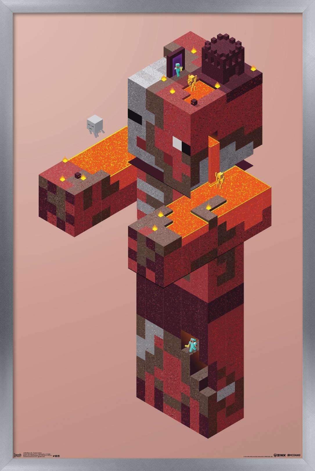 Minecraft - Pigman Nether Wall Poster, 14.725" x 22.375", Framed ...