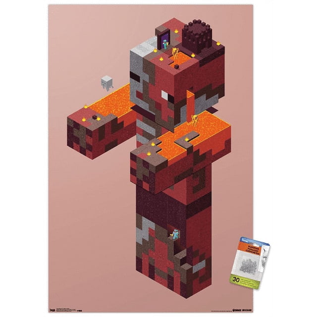 Minecraft - Pigman Nether Wall Poster with Push Pins, 22.375" x 34 ...