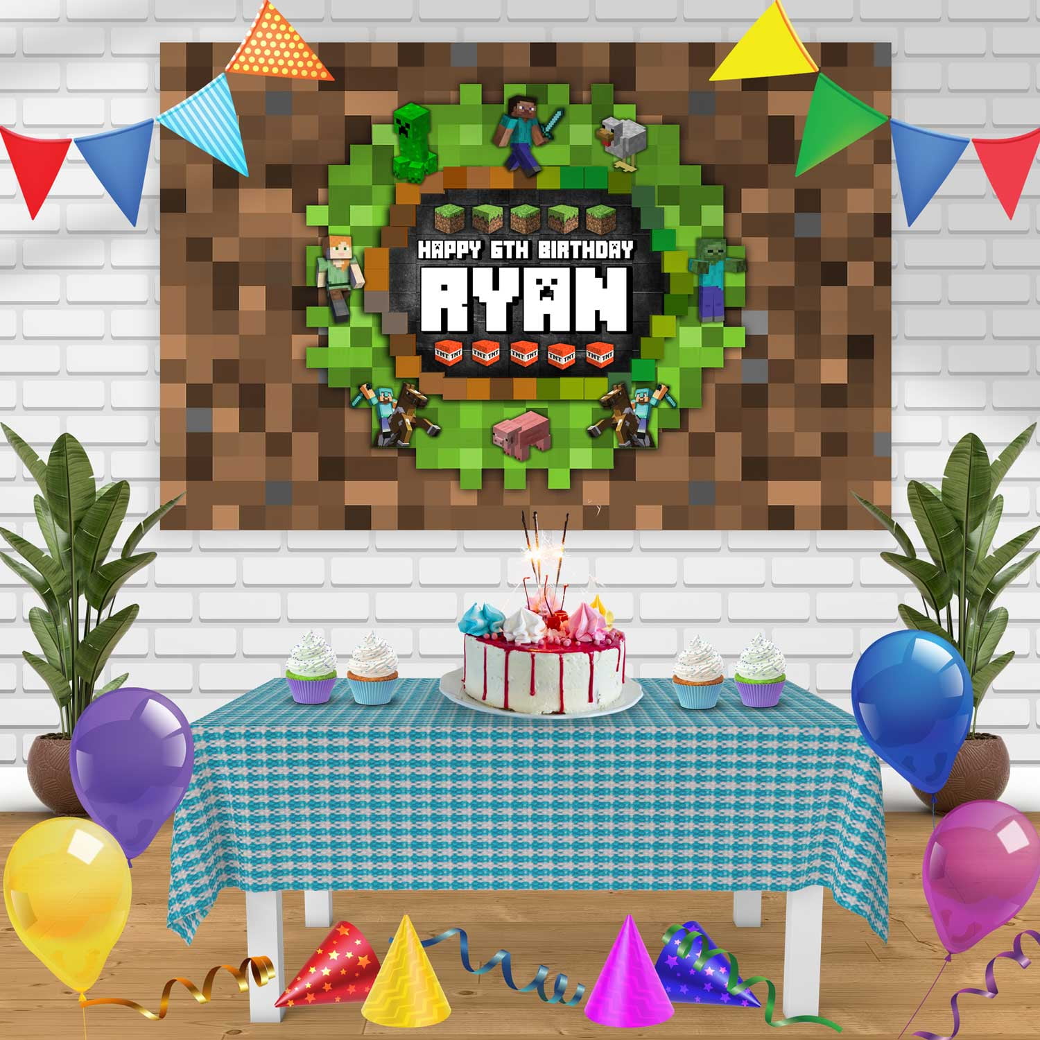 Minecraft Pixel MCR Birthday Banner Personalized Party Backdrop ...