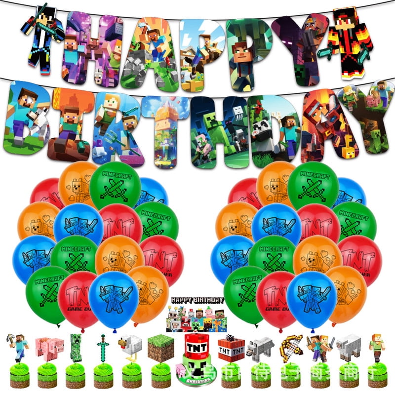 Minecraft Pixel Miner Birthday Decoration Supplies , 46 Pcs Party ...