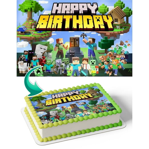 Custom Minecraft Edible Cake Topper, Personalized Pixel Style Image, 1/ ...